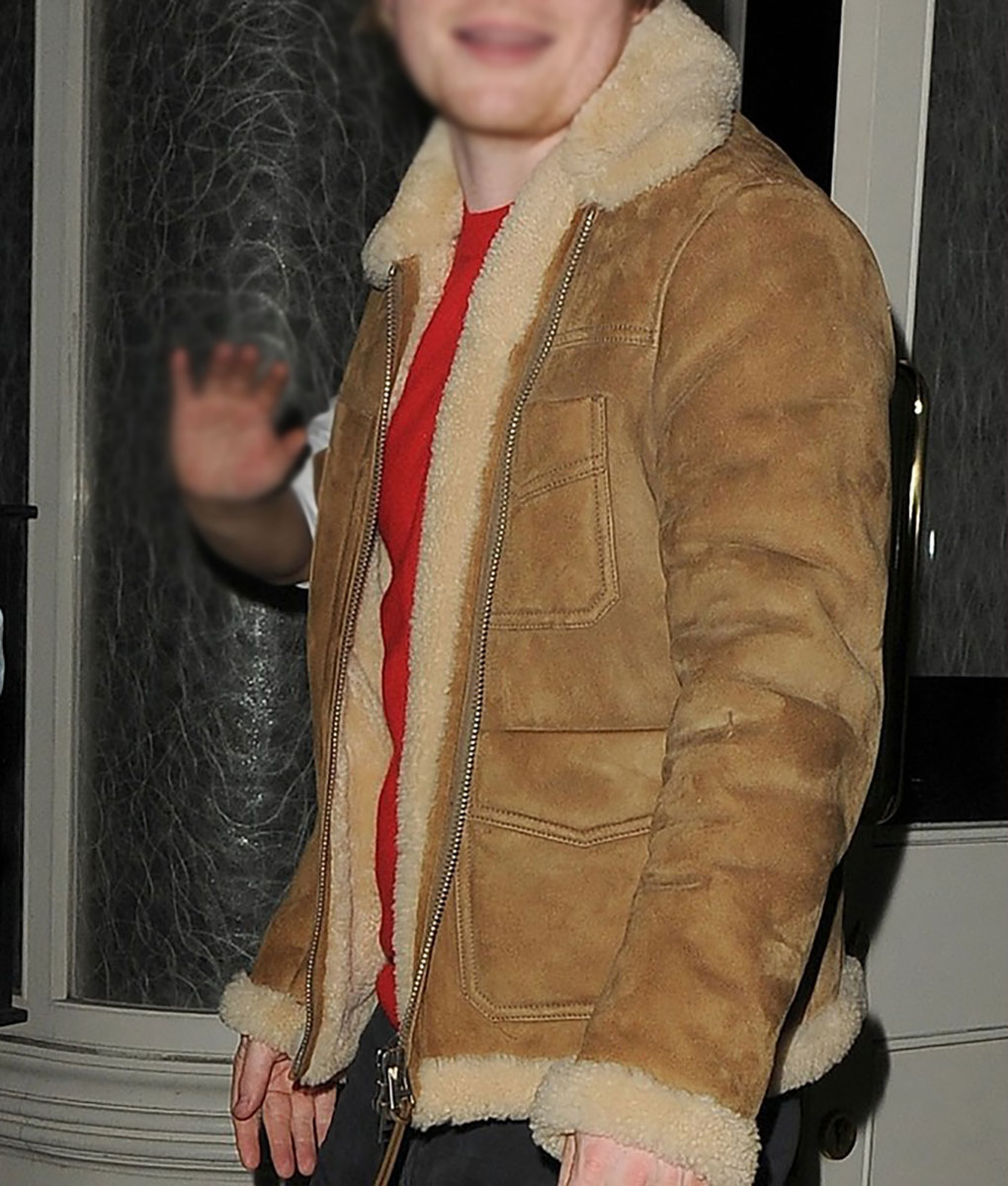 Ed Sheeran Brown Suede Leather Shearling Jacket