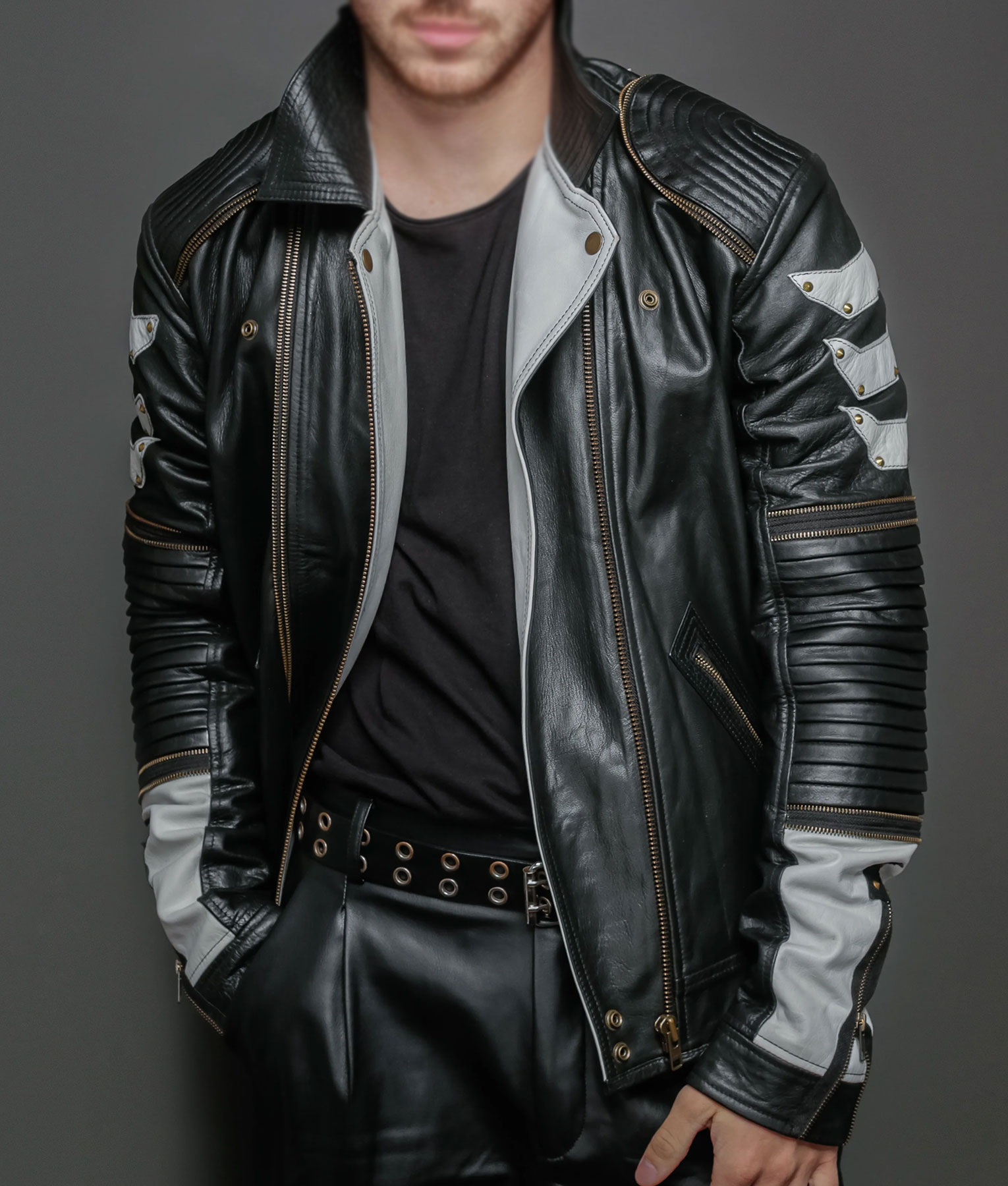Ricky Metallic Black Leather Biker Jacket | Boss Jackets