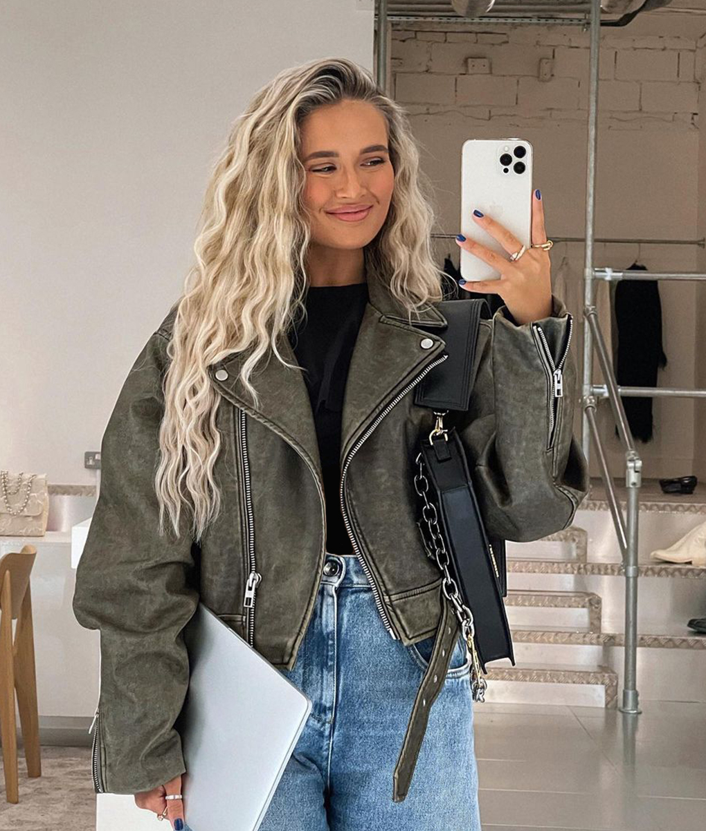 Molly-Mae Hague Green Leather Crop Jacket | Boss Jackets