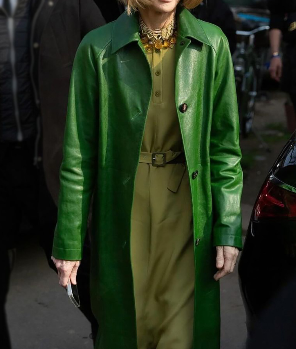 Anna Wintour Fashion Week Green Leather Coat | Boss Jackets