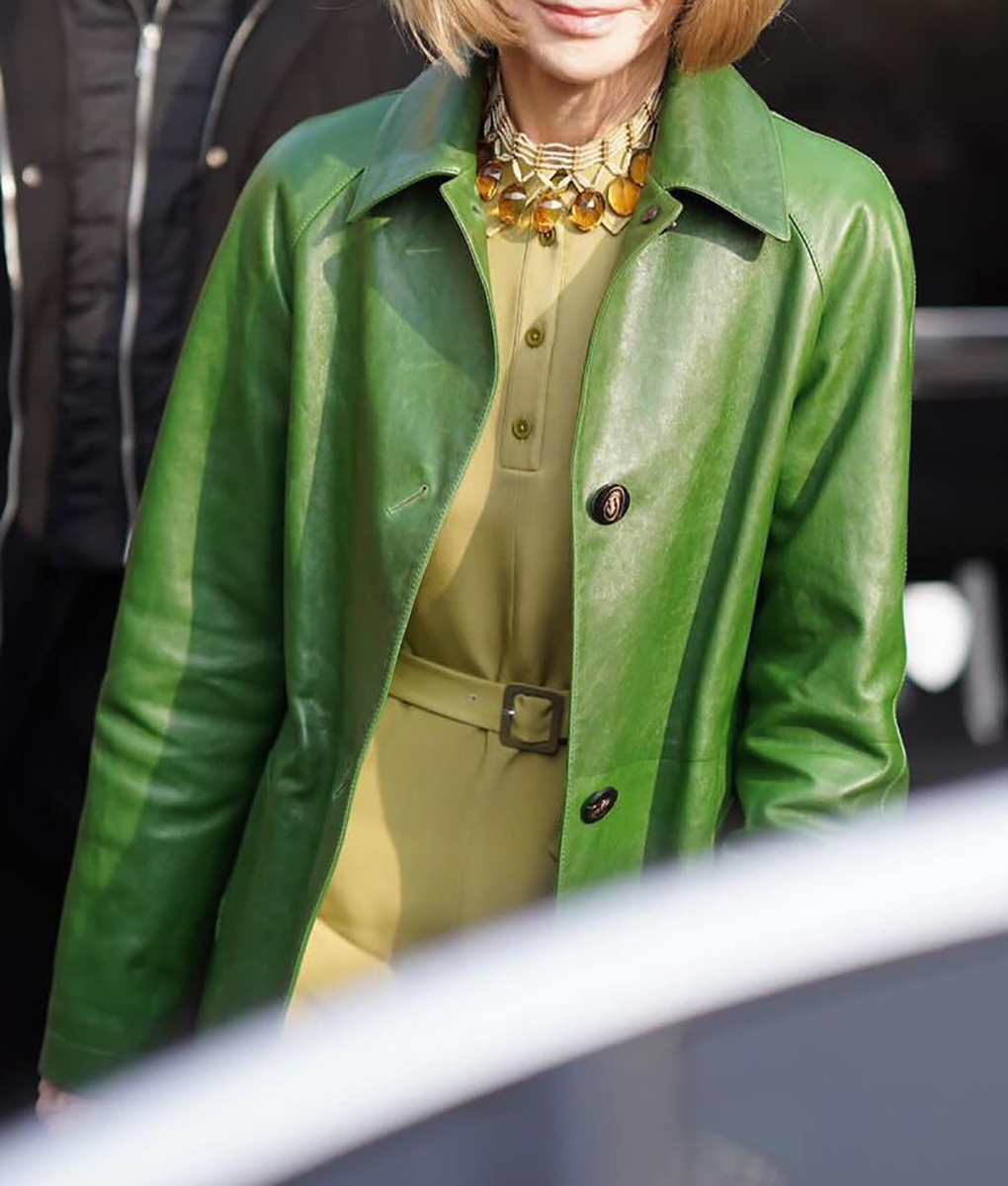 Anna Wintour Fashion Week Green Leather Coat | Boss Jackets