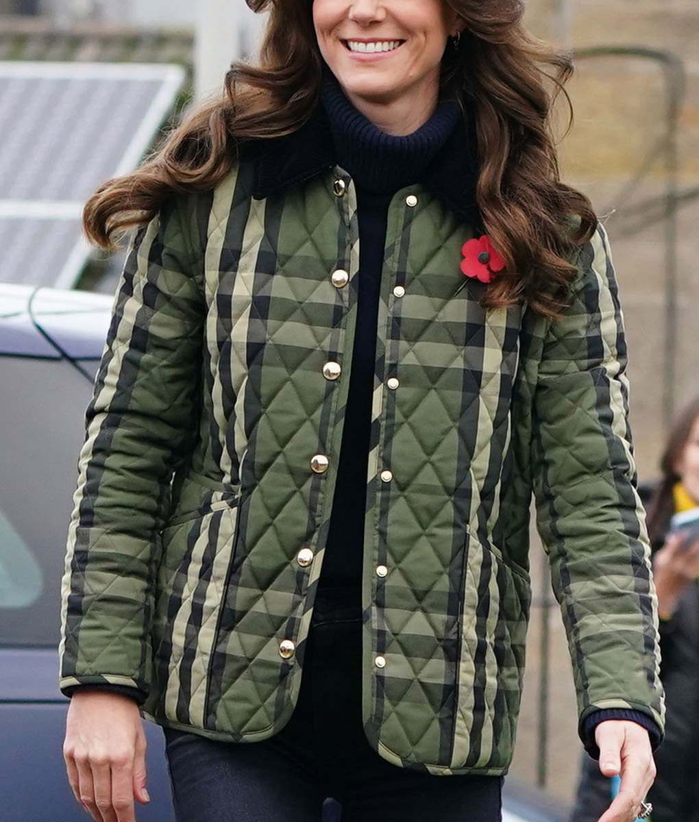 Kate Middleton Quilted Green Checkered Jacket | Boss Jackets
