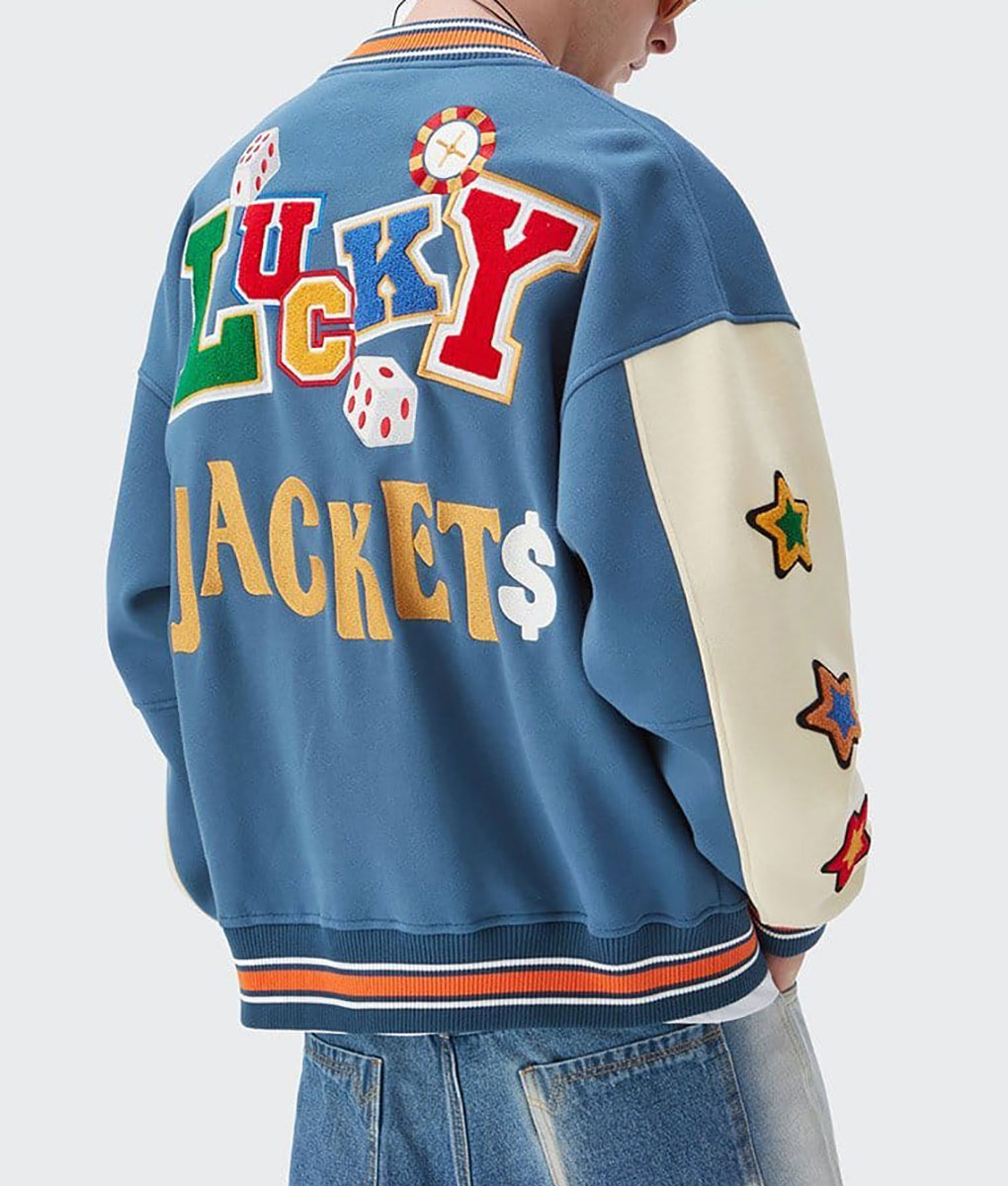 Poker Lucky Blue Varsity Jacket | Boss Jackets