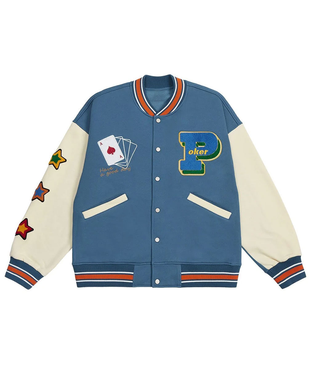 Poker Lucky Blue Varsity Jacket | Boss Jackets