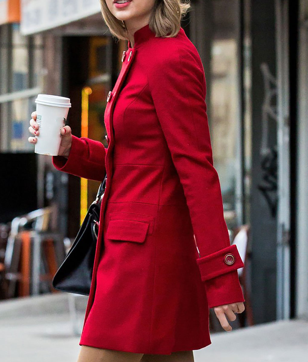 Taylor Swift Double Breasted Red Wool Coat | Boss Jackets