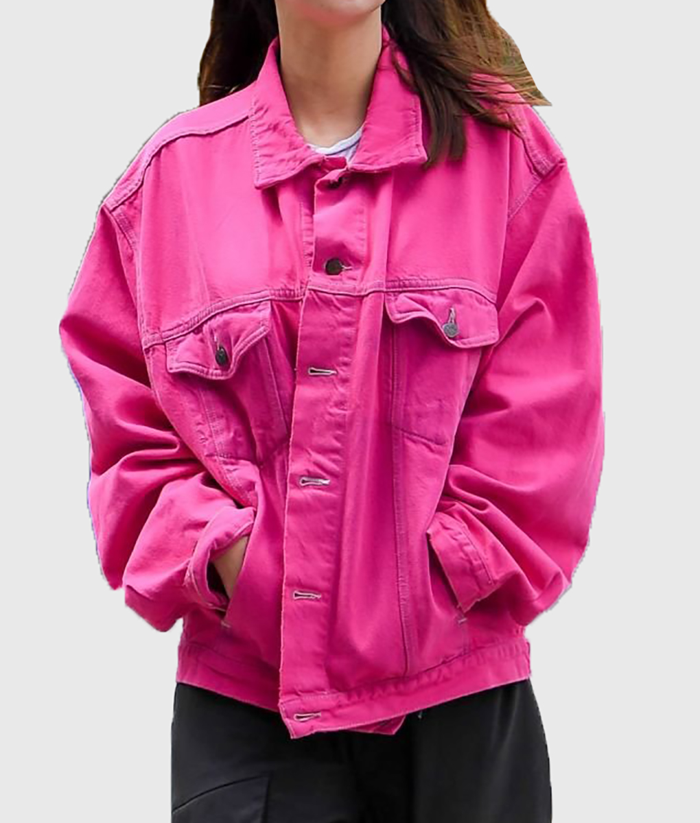 Emily Ratajkowski Denim Bright Pink Jacket | Boss Jackets