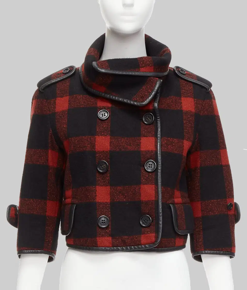 Cara Delevingne Red and Black Checked Cropped Jacket - Cara Delevingne ...