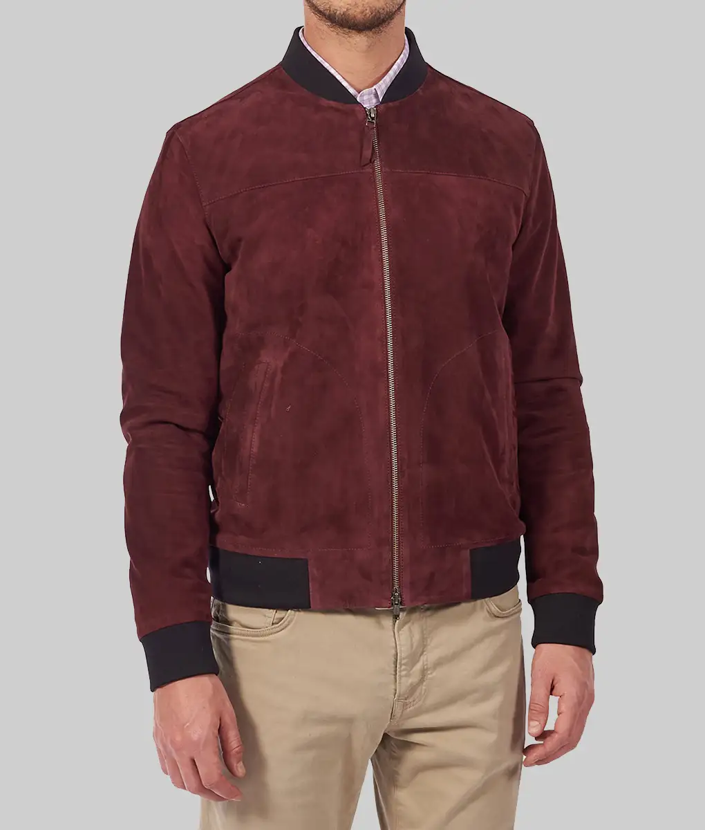 Ryan Reynolds Burgundy Suede Bomber Jacket - Ryan Reynolds Burgundy ...