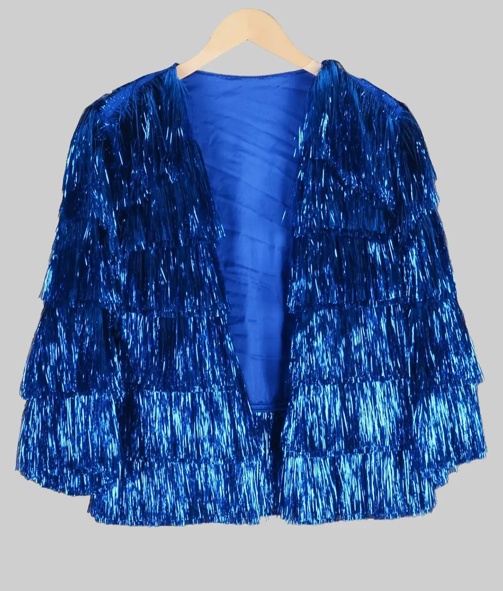 Eras Tour Taylor Swift Tinsel Fringe Jacket - Taylor Swift Blue Tinsel ...