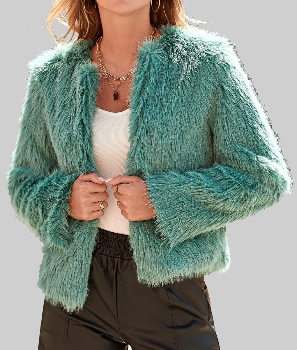 High Potential Kaitlin Olson Teal Fur Jacket | Boss Jackets