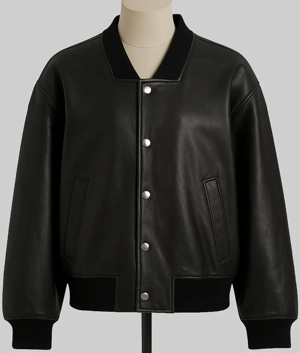 Ana de Armas Black Leather Bomber Jacket | Boss Jackets